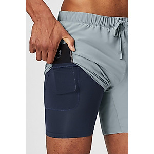 Fabletics Men's The One Short (Lined), Training, Swimming, Lightweight, Quick-Dry, Zip Pocket, Stretch Woven, 7" Inseam, L, Shadow Grey