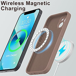 DEENAKIN for iPhone 13 Mini Case Silicone with Screen Protector - [Compatible with MagSafe] - Camera Protection - Slim Fit Protective Magnetic Phone Cover 5.4" for Men Women Girls - Light Brown