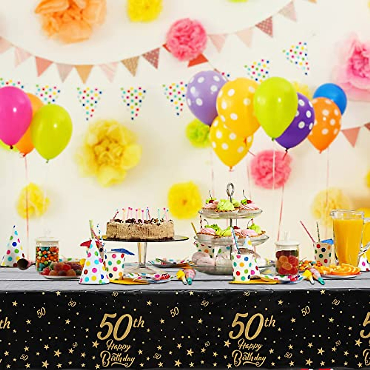 Tegeme 3 Pieces 50th Birthday Tablecloth Plastic Happy 50th Birthday Decorations 54 x 108 Inches 50th Birthday Decorations Men Women Happy Birthday Table Cover for Indoor Outdoor Party Supplies