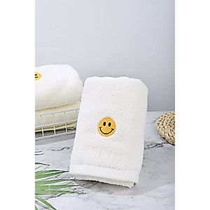 Ohocut 3 Pack Cotton Hand Towels, Decorative Hand Towels for Bathroom, Aesthetic Preppy Cute Smile Face Cream White Bath Hand Towels Set of 3