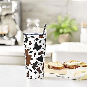 Kaireno Cow Print Tumbler Abstract Cows Stainless Steel Insulated Tumblers with Lid Straw Reusable Animal Skin Coffee Travel Mug Tea Drinking Water Wine Smoothie Cups Gifts for Women 20 Oz