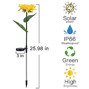 ASFSKY Solar Sunflower Lights Outdoor Waterproof 2 Pack Sunflower Stakes for The Yard, Patio, Backyard and Brighten Up Your Solar Garden with Sunflower Solar Lights