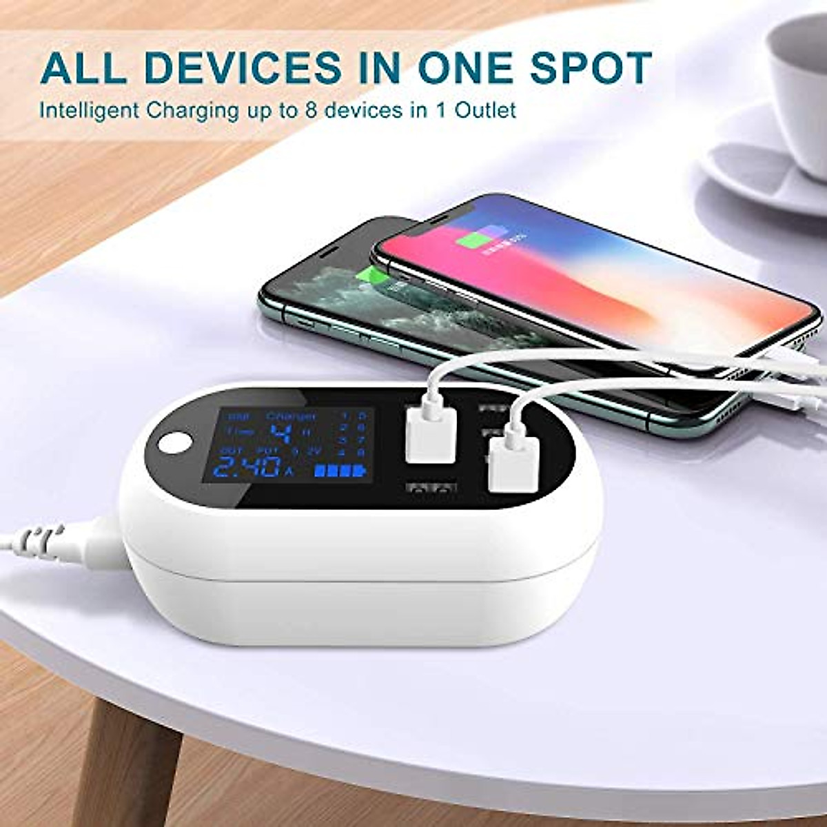 USB Charger Station with Timer Function on/Off Switch 60W/12A 8-Port Fast Charging Station Hub Digital Display Desk Charging Block for Cell Phone Tablet Multiple Devices