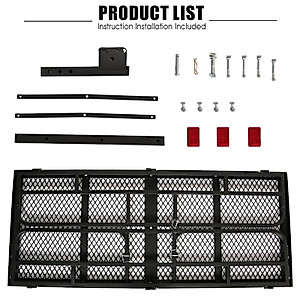 Trailer Hitch Cargo Rack, 60 x 24 x 14 Inch Folding Hitch Mount Cargo Carrier with High Side Rails for RV Truck SUV Van, 500 lbs. Capacity, 2" Receiver, Black