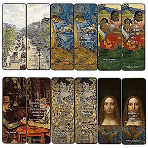 Creanoso Vintage Cards - Various Artists Bookmarker (12-Pack) - Van Gogh Paul Cézanne Gustav Klimt Salvator Mundi Bookmarks for Men, Women, Teens – Most Expensive Paintings – Cool Art Paints