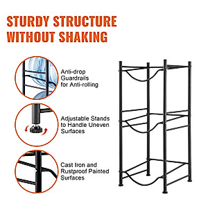 VEVOR 5 Gallon Water Jug Holder, 3 Tiers Water Bottle Holder, Heavy Duty Water Bottle Rack with 3 Slots, Detachable Water Jug Stand for Kitchen, Office, Living Room- Black