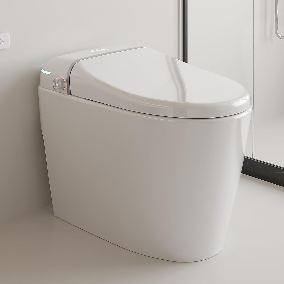AmpleCharmic Smart Toilet with Bidet Built in, Elongated Intelligent One Piece Bathroom Toilets with Heated Bidet Seat, Warm Water/Pre-wetting/Off-seat Auto Flush/Wireless Remote Control, LED Display