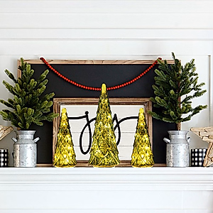 Christmas Decorations Indoor, YEAHOME Set of 3 Pre-lit Green Glass Christmas Tree for Home Decor, Christmas Table Decorations Lighted Xmas Tree with Timer for Living Room Mantel Tabletop Party