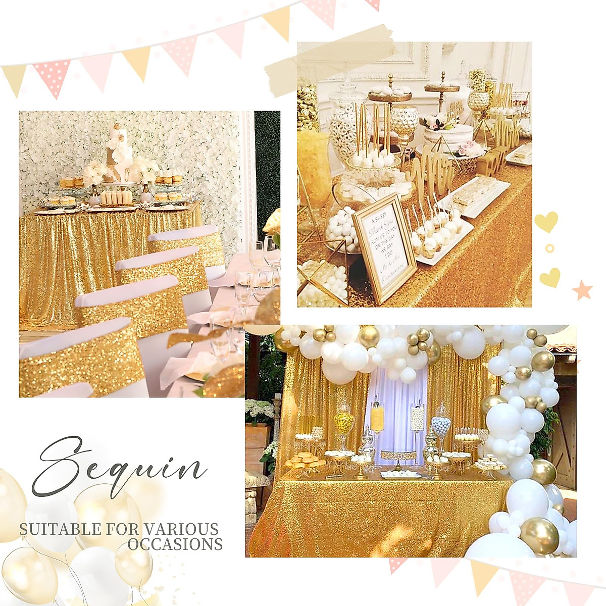 Sparkly Gold Sequin Tablecloth Rectangle Glitter Table Linen 60x102inch Wedding Sequin Tablecloth Decorations