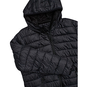 Perry Ellis Men's Winter Jacket - Soft Fleece Quilted Packable Puffer Hooded Down Jackets - Winter Jackets for Men (S-XXL), Size Large, Ink Black