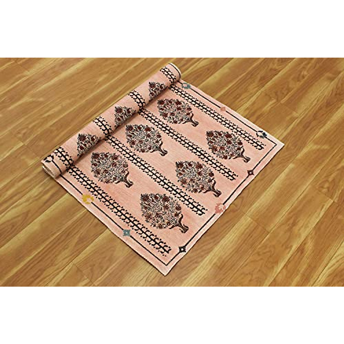 Casavani Indian Handmade Cotton Dhurrie Floral Beige Area Rug Floor Carpet For Doormat Best Uses For Bedroom,Living Room,Dining Room,Kitchen,Hallway Enterway 3x5 4x6 5x8 6x8 9x9 Feet Square