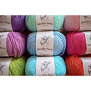 Studio Sam Pure Cotton Yarn Set for Knitting and Crochet. Pack of 10 Skeins, Total 1850 Yards. Great for Baby Blankets and Clothes. Boho Brights Collection.