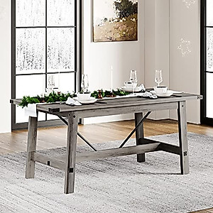 WAMPAT 6 Person Modern Dining Room Table, 67.7 Inch Rectangular Wood Kitchen Table, Rustic Grey