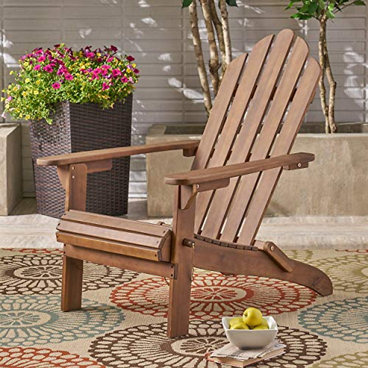 Christopher Knight Home Cara Outdoor Foldable Acacia Wood Adirondack Chair, Dark Brown Finish