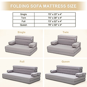 Lazyzizi Sleep 4 Inch Foldable Mattress, Portable Floor Mattress Couch with Headrest, Washable Cover, Foldable Foam Couch Queen for Guest Bed, Folding Sofa Bed, Camping, Road Trip, Dark Grey