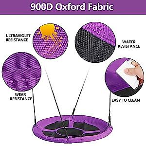 SUPER DEAL 40 Inch Purple Saucer Tree Swing Set for Kids Adults 800lb Weight Capacity Waterproof Flying Swing Seat Textilene Fabric with Adjustable Hanging Ropes for Outdoor Playground, Backyard