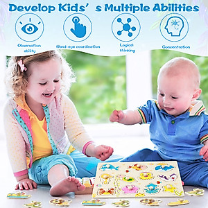 8 Set Wooden Peg Puzzles for Toddlers 2-4 Years Alphabet Number Animal Vehicles Puzzles Board for Kids Educational Learning Puzzles Toys for Children Babies Boys Girls (Lovely)