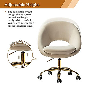 TINA'S HOME Modern Velvet Office Chair with with Adjustable Swivel, Comfy Upholstered Desk Chair with Open Back, Small Cute Chair for Living Room Study Vanity, Tan