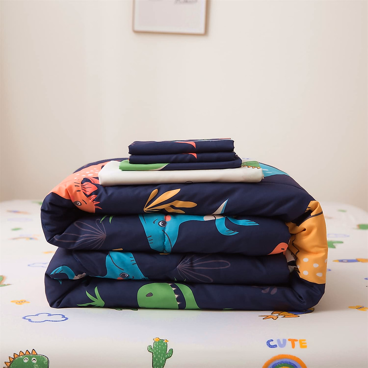 lishjekee Dinosaur Comforter Set Twin for Boys 6Pieces Dinosaur Bed in A Bag for Kids Jungle Dino Bedding Set Navy Blue T-Rex Dinosaur Comforter and Sheets Set Dino Bed Sets Home Decor