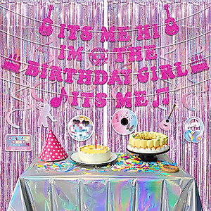 Glitter Popular Birthday Party Decorations Set - NO DIY - Its Me Hi Im The Birthday Girl Its Me Banner & Hanging Swirls & Foil Fringe Curtain for Pink Girls Fans Singer Birthday Party