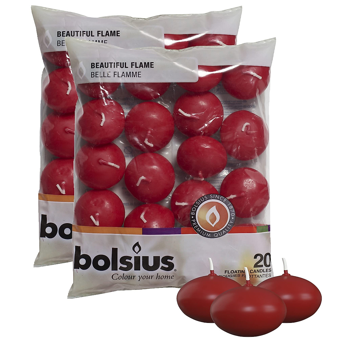 Bolsius Unscented 1.75" Floating Candles – Set of 40 Dark Red Floating Candles – Premium European Quality - Cute and Elegant Burning Candles – Candles with Nice and Smooth Flame – Party Accessories