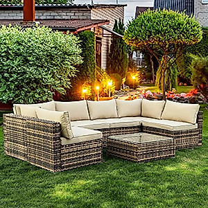 LEISU 7 Pieces Outdoor Sectional Furniture Set All-Weather Patio Sectional Sofa 7-Piece Conversation Set with Cushions (7 Pieces)