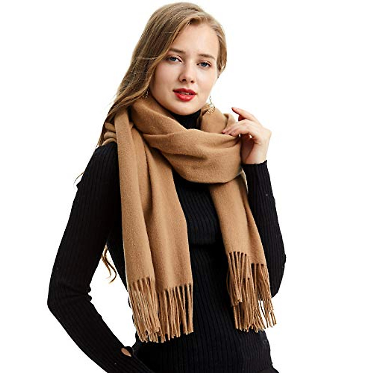 MARUYAMA Cashmere Stole, 100% Cashmere, Gorgeous & Natural, Satisfactry Large Scarf, Wrap, 78.7x27.5 in, 11.3 oz, # K0101 (Camel)