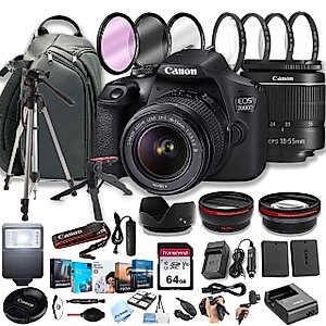 Canon EOS 2000D (Rebel T7) DSLR Camera w/EF-S 18-55mm F/3.5-5.6 Zoom Lens + 100S Sling Backpack + 64GB Memory Cards, Professional Photo Bundle (40pc Bundle)