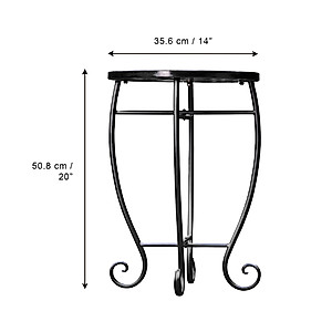 Teamson Home 14 Inch Round Small Outdoor Patio Weather Resistant Planter Stand with Iron Frame, Curved Legs and Ceramic Mosaic Surface, Blue