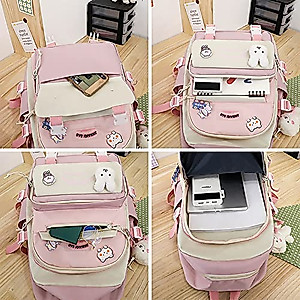 YGYCF Kawaii Backpack 5Pcs Set for Student with Cute Bear Accessories - School Bags for Teen Girls Back to School Supplies Essentials Aesthetic Bookbag, B Pink