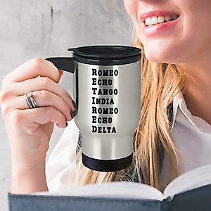 Funny Retired Military Travel Coffee Mug – US Army USA Navy Marine USAF Air Force Coast Guard Retirement - Alphabet Mug Phonetic Armed Force Police Cup