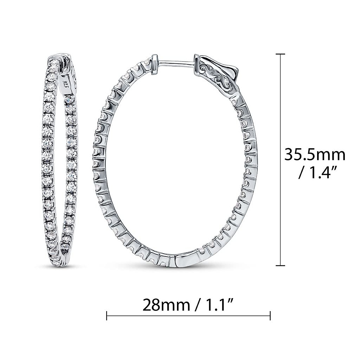 BERRICLE Sterling Silver Cubic Zirconia CZ Medium Fashion Inside-Out Hoop Earrings for Women, Rhodium Plated 1.4"