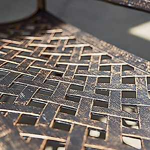 BELLEZE Patio Outdoor Garden Bench, 40 inch Cast Aluminum Loveseat Chairs with Armrests for Park, Yard, Porch, Lawn, Balcony, Backyard, Antique Seat Furniture, Bronze