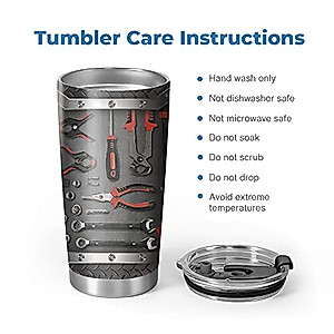 Personalized Mechanic Tools Box Tumbler, Wrench Gifts for Dad Grandpa Husband Uncle on Fathers Day Valentine Anniversary Christmas - Insulated Stainless Steel Mechanic Coffee Travel Mug with Lid 20Oz