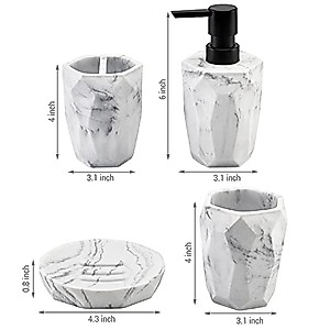 MyGift 4 Piece Modern Bathroom Accessory Set with Marbled Pattern and Geometric Design Includes Lotion Dispenser, Toothbrush Holder, Tumbler, Soap Dish