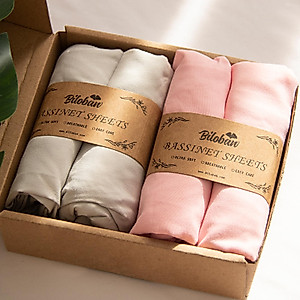 Baby Bassinet Sheets 4 Pack Compatible with UPPAbaby Bassinet, Chicco LullaGo Anywhere Portable Bassinet and Graco DreamMore Bedside, Ultra Soft & Skin-Friendly, Grey and Pink