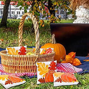 Whaline 400Pcs Fall Cellophane Bags Self-Adhesive Autumn Leaves Pumpkin Cello Bags Plastic Harvest Thanksgiving Candy Goodie Treat Bags for Party Favor Supplies, 5.1 x 5.1 Inch