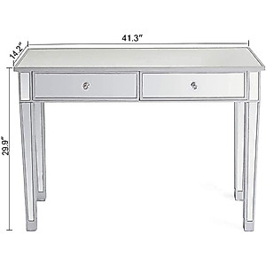 Mirrored Console Table with 2 Drawer, Silver Mirrored Makeup Dressing Table Vanity Desk, Modern Writing Desk Media Table for Bedroom Entryway Home Office