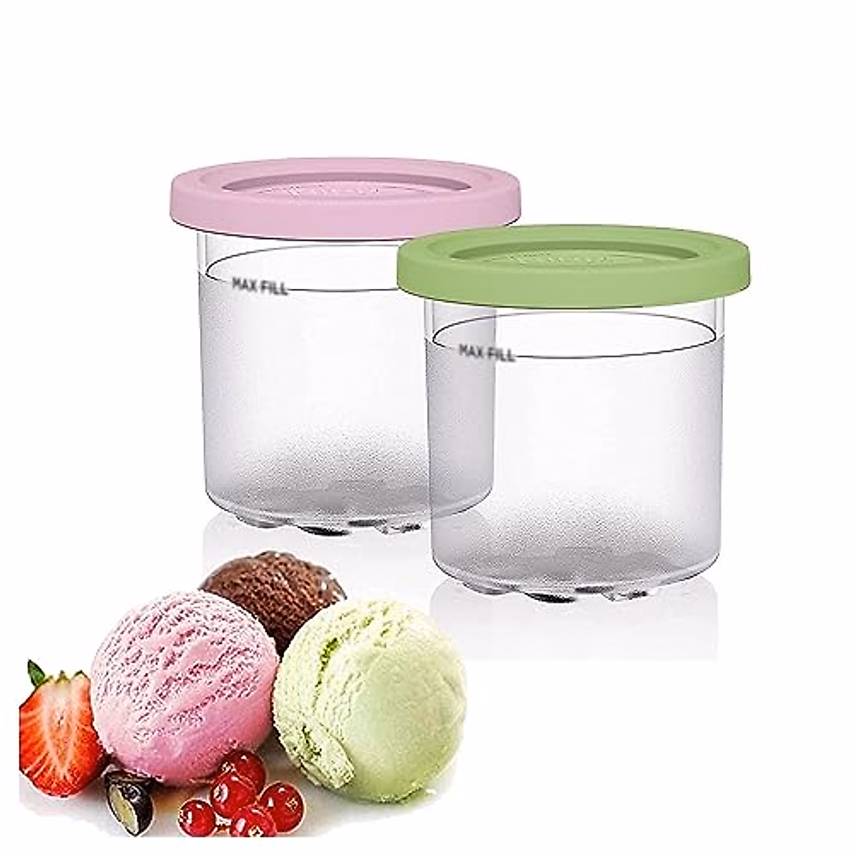 EVANEM 2/4/6PCS Creami Deluxe Pints, for Creami Ninja Ice Cream Deluxe,16 OZ Creami Pint Containers Reusable,Leaf-Proof for NC301 NC300 NC299AM Series Ice Cream Maker,Pink+Green-6PCS