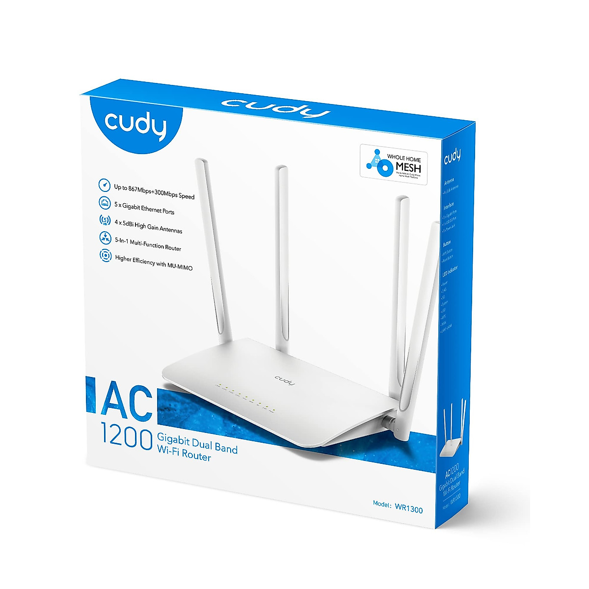 Cudy AC1200 Gigabit WiFi Router(WR1300), Dual Band MU-MIMO Wireless Internet Router, 4 x Antennas, VPN, Guest WiFi and AP Mode, Long Range Coverage