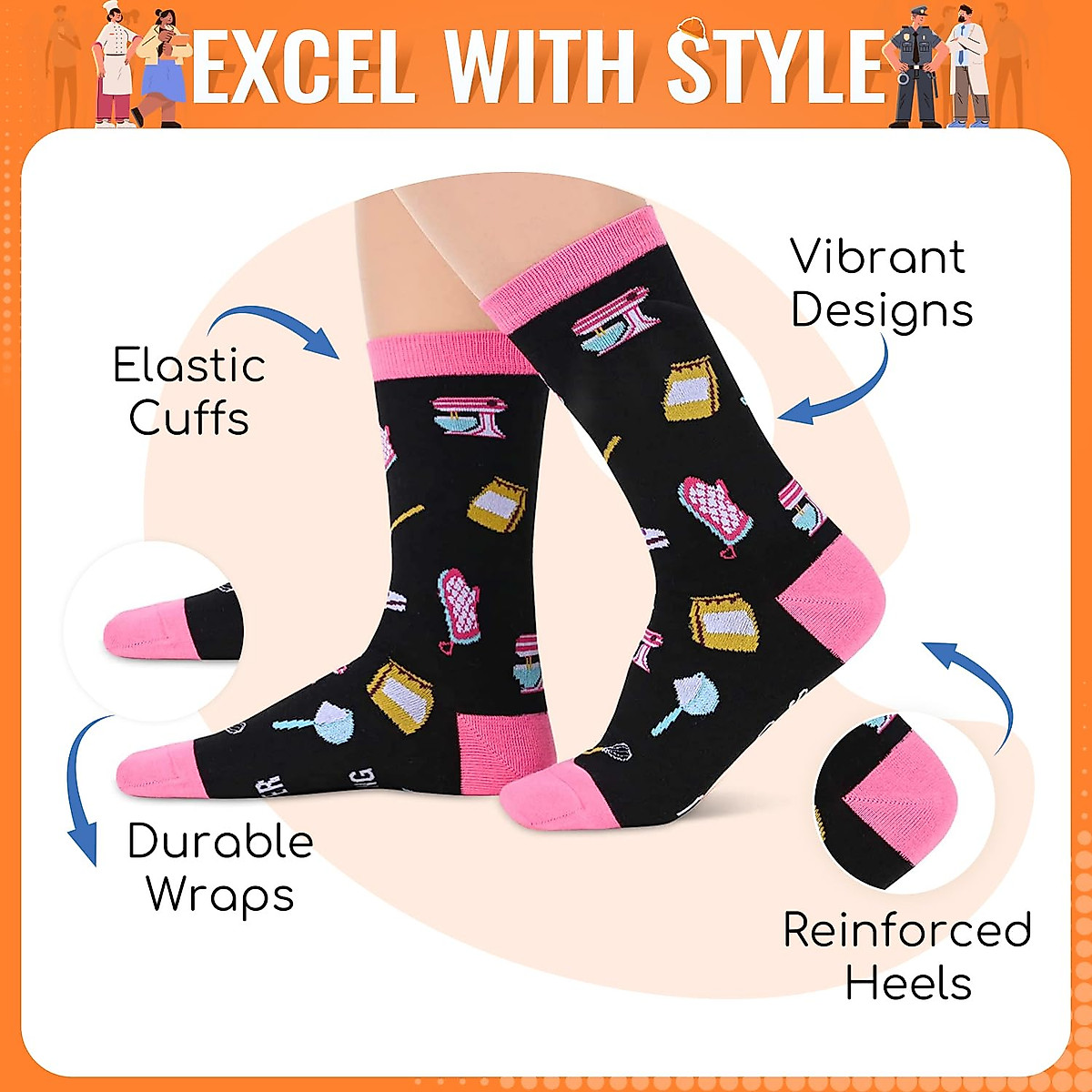 Zmart Baking Socks For Women Baker Socks Chef Socks Chef Socks Lets Get Baked Socks, Baking Gifts Gifts For Baker Cooking Gifts Chef Gifts Pastry Gifts