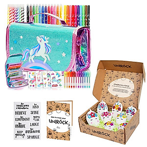 Amitié Lane Arts & Crafts Gift Set - Unicorn Rock Decorating Craft Kit Plus A Scented Markers Set - Unicorns Gifts for Girls - Girl Gifts For 5 Year Old & Ages 6 7 8-10