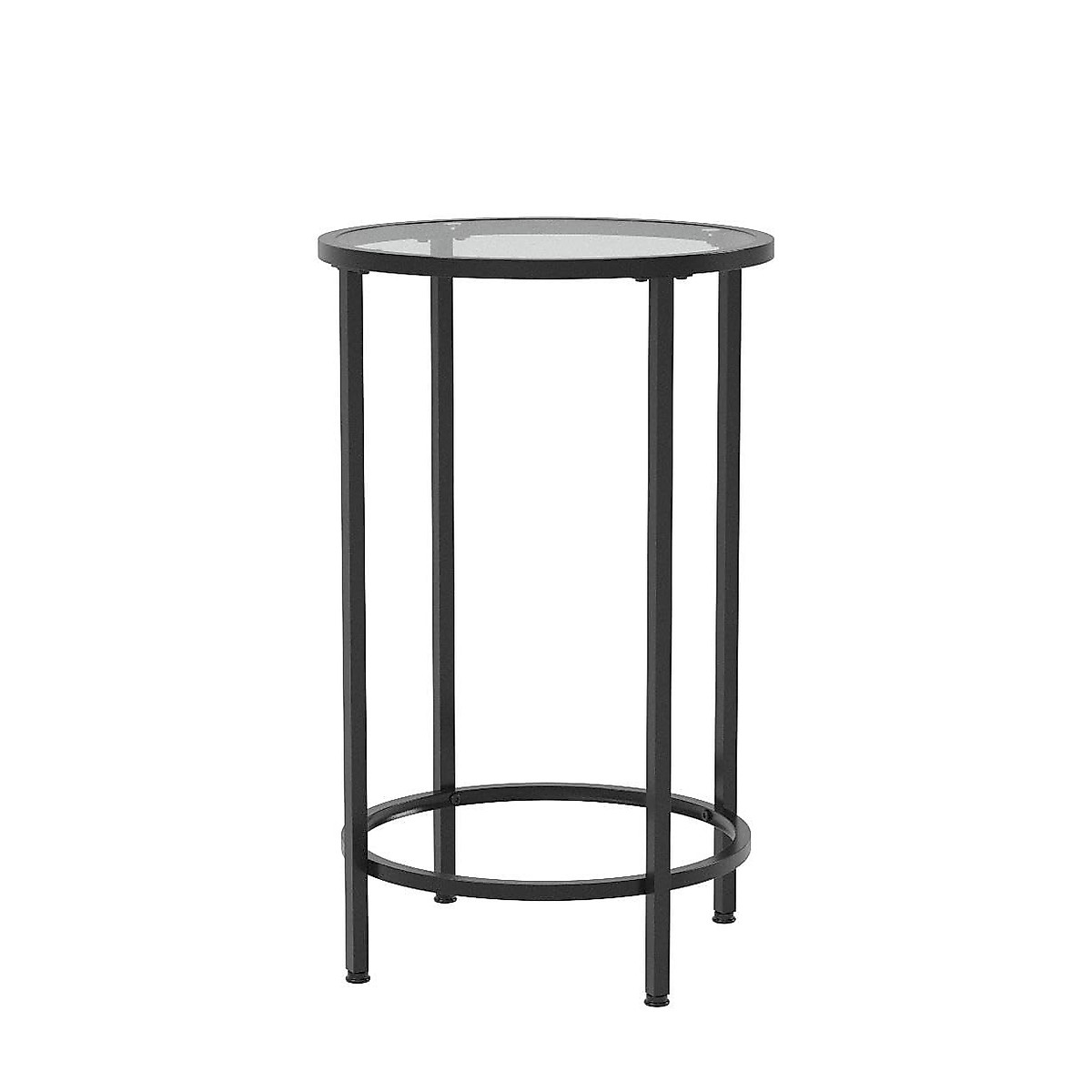 Yaheetech Black Glass End Table Set of 2, Round Side Table Modern Style Tall End Table Accent Table with Glass Top & Metal Frame, 2pcs Glass Side Table for Living Room, Balcony, Bedroom