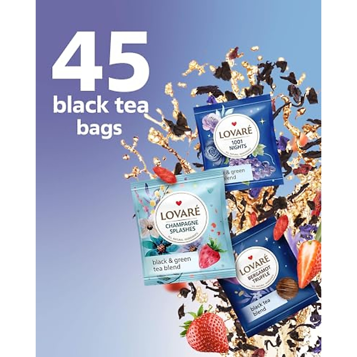 Lovare Black and Green Tea Bags Variety Pack - Made in Ukraine Tea Sampler - Individually Wrapped 90 Assorted Tea Bags - Gift Box For Tea Lovers (FEST TEA SET)