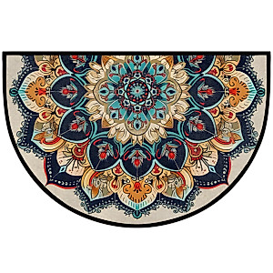 Mandala Half Round Door Mat, European Style Mandala Semicircle Doormats, Non Slip Area Rug Soft Doormat for Front Door Indoor Entrance Wear Resistant Welcome Mat for Garage Patio Home Decor 24 x 36 In