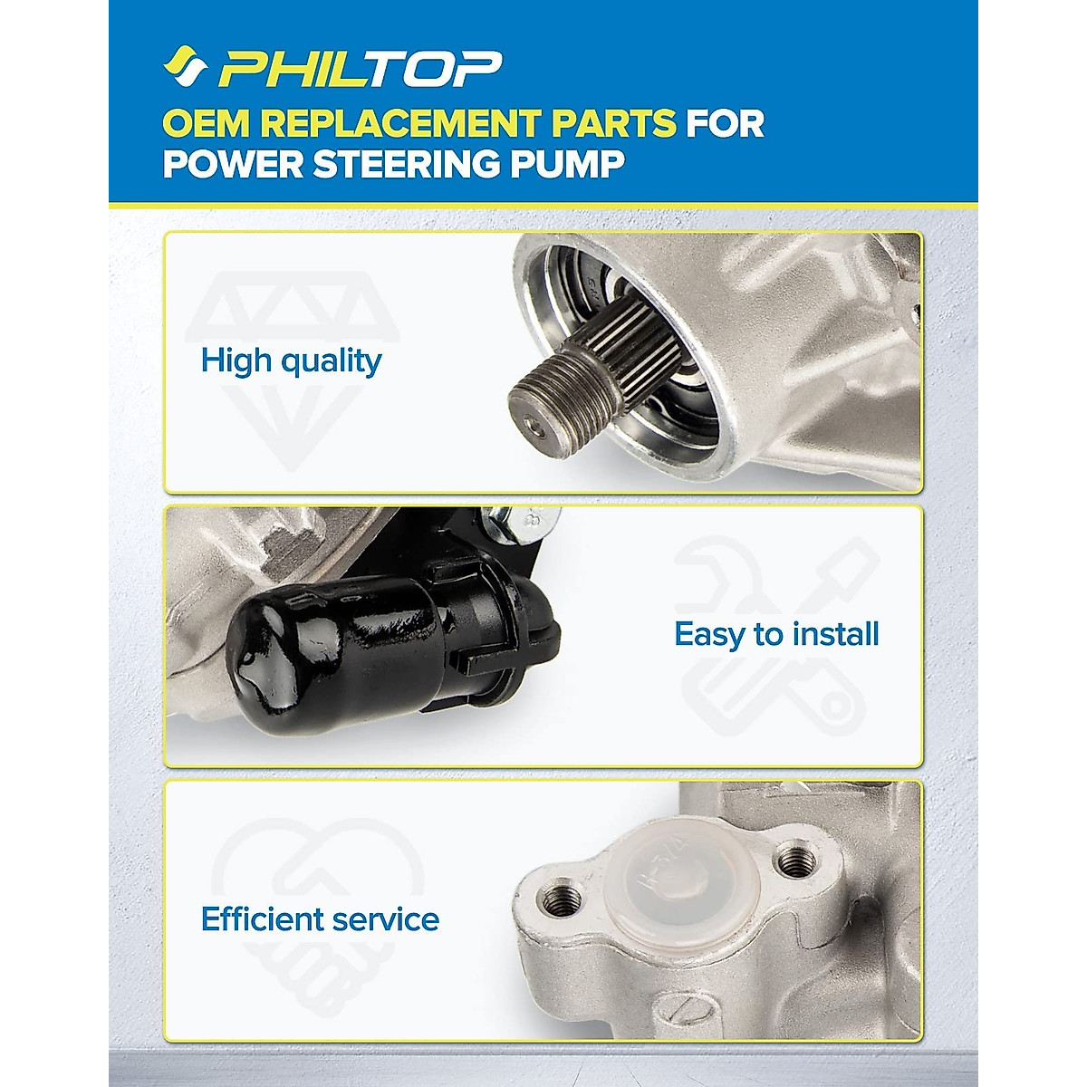 PHILTOP 21-5456 Power Steering Pump Direct Fits Civic 2006 2007 2008 2009 2010 2011 1.8L L4, Power Asist Pump 56110RNA305, 56110RNAA01, 56110RNAA02, Automotive Replacement Power Steering Pumps