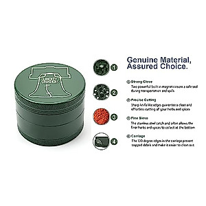 Liberty Grinders Herb Grinder - Spice, Ceramic Coated, Hard Case, 2.5 inch, 4 Piece, Accessories, Green