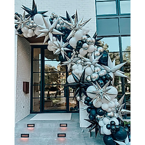 Woaipati 178 PCS Black and White Balloon Garland Arch Kit with Striped Balloons,4D Agate Balloons and Explosion Star Foil Balloons for Men or Women's Birthday,Wedding,Disco Party Decorations Supplies