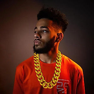 Sanglarst Gold Chain Necklace, 35.5 Inch Chunky Chain Golden Ultra Luxury Looking Feeling Real Solid 14K Gold plated Curb Fake Neck Chain for Party Dancing