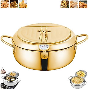 Japanese Deep Fryer Pot, Stainless Steel Deep Fryer Pot, Deep Fryer Pot, Stainless Steel Frying Pot With Thermometer And Oil Drip Drainer Rack (7.87 in,Silver)